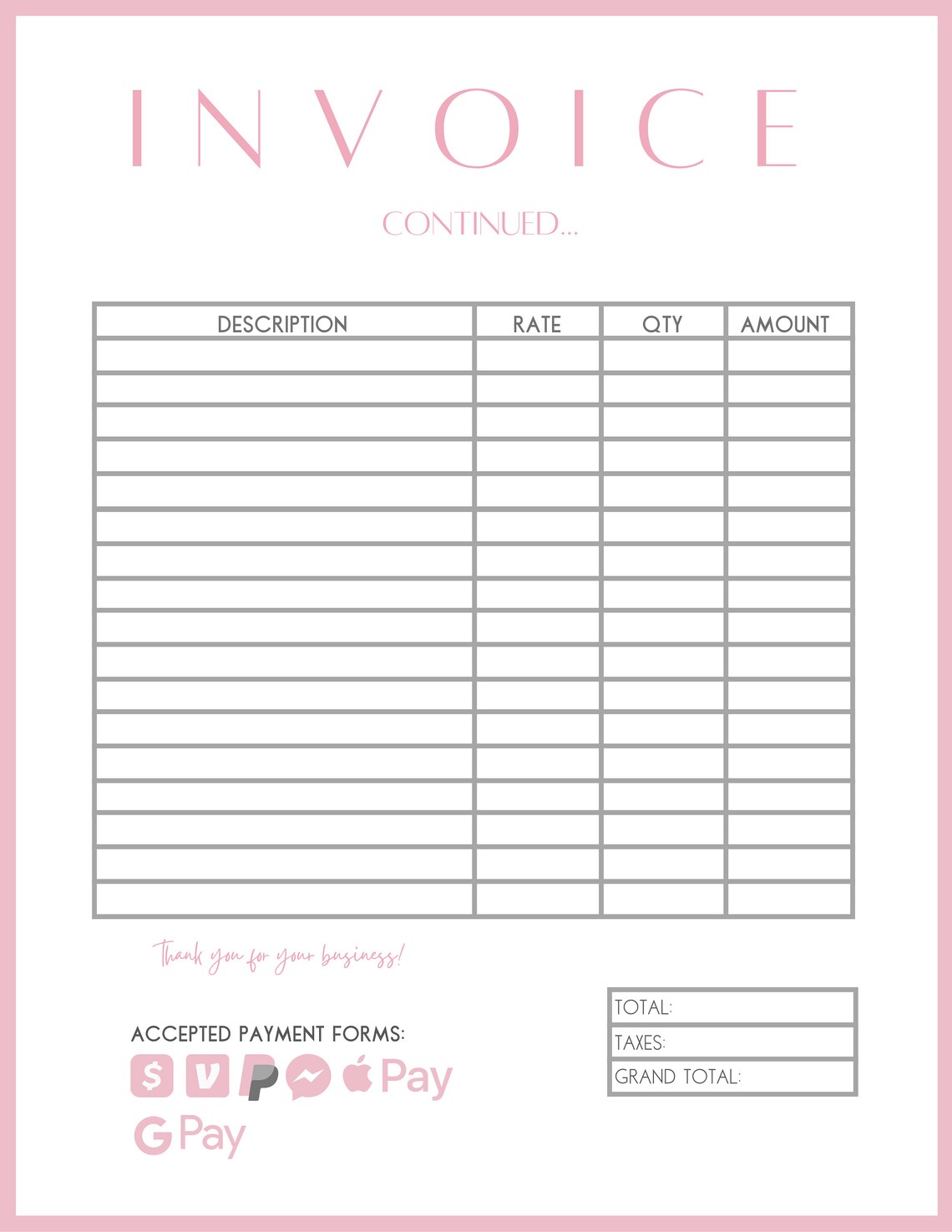 Pink Invoice Template Editable In Canva PDF Invoice Etsy