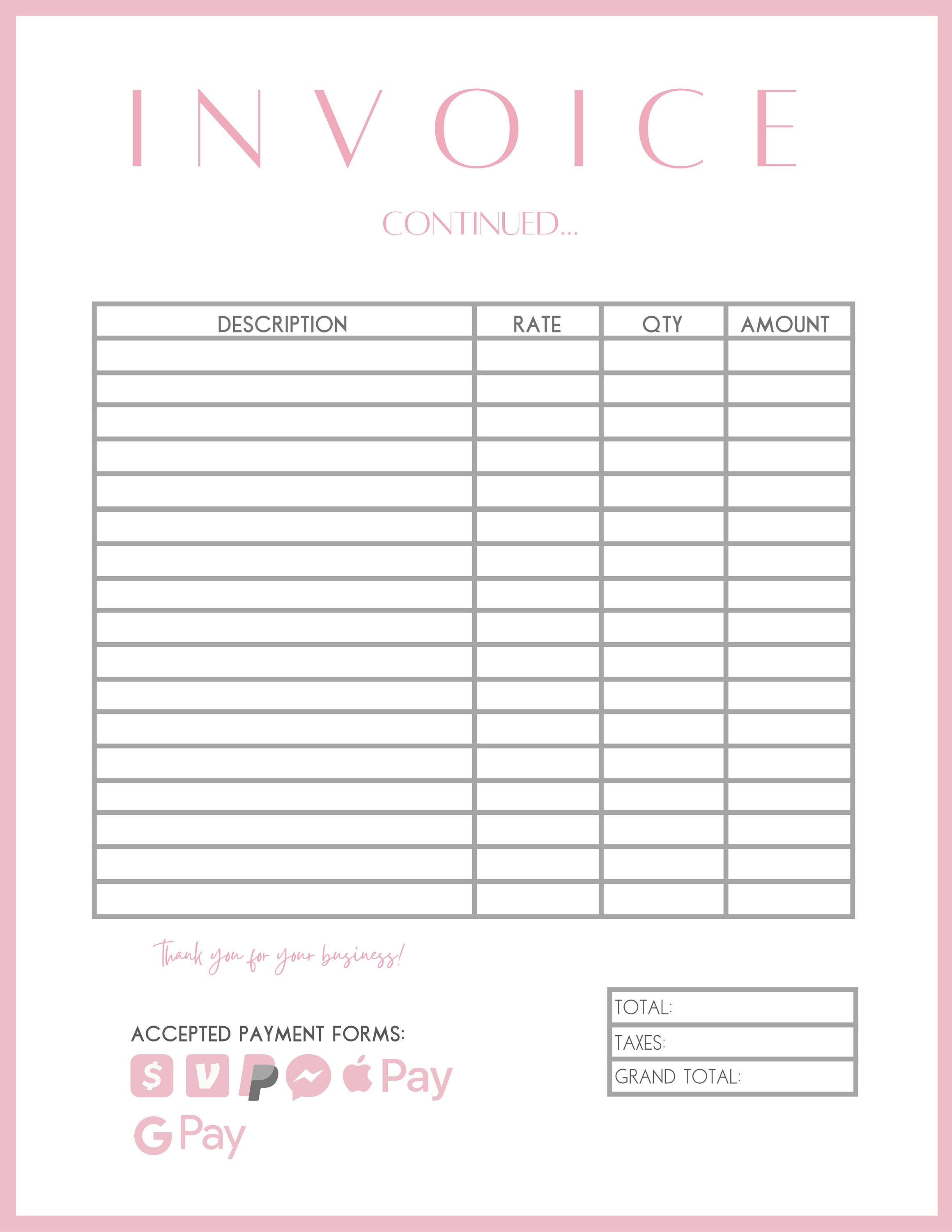 Pink Invoice Template | Editable in Canva | PDF Invoice | Small ...