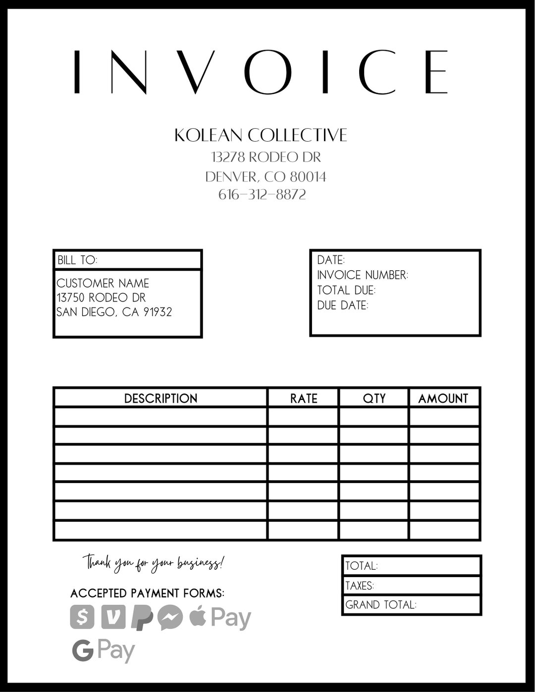 Black Invoice Template | Canva Edit | Small Business | Boss Babe | Etsy ...