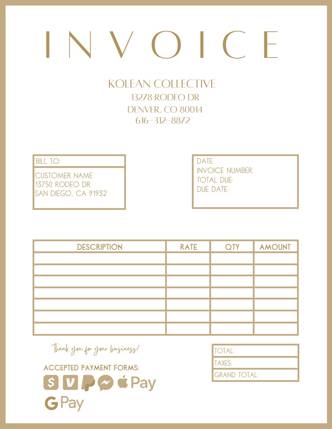 Neutral Invoice Template | Canva Edit | Small Business | Boss Babe ...