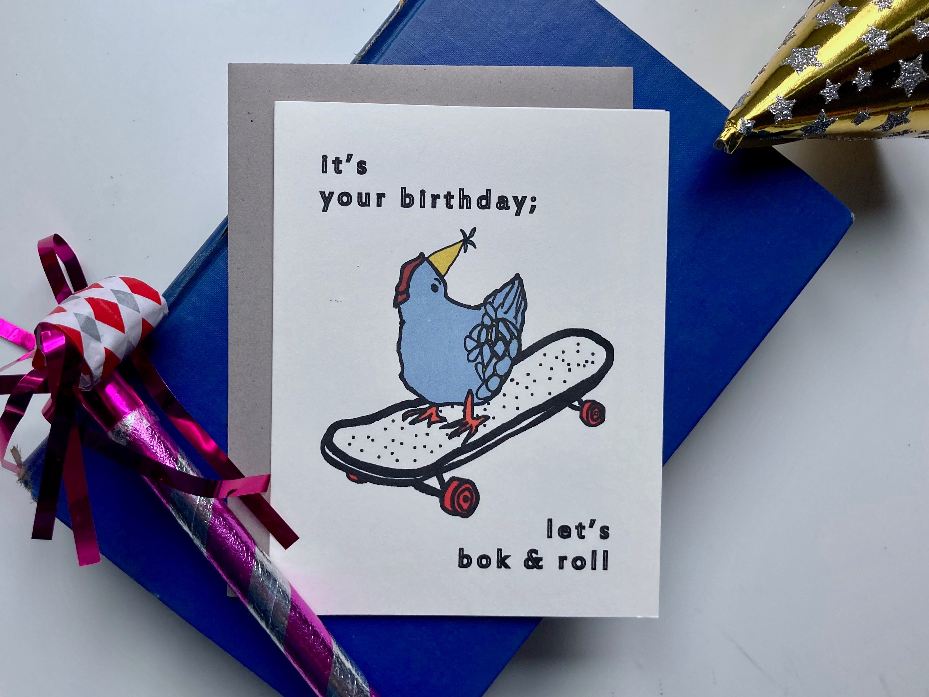 Bok & Roll Skateboard Chicken Birthday Card - Etsy