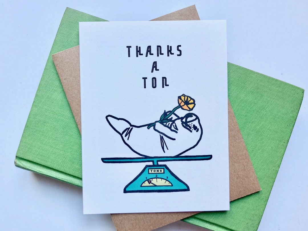 Thanks a Ton Poppy and Manatee Thank You Card (individual or Set of 5 ...
