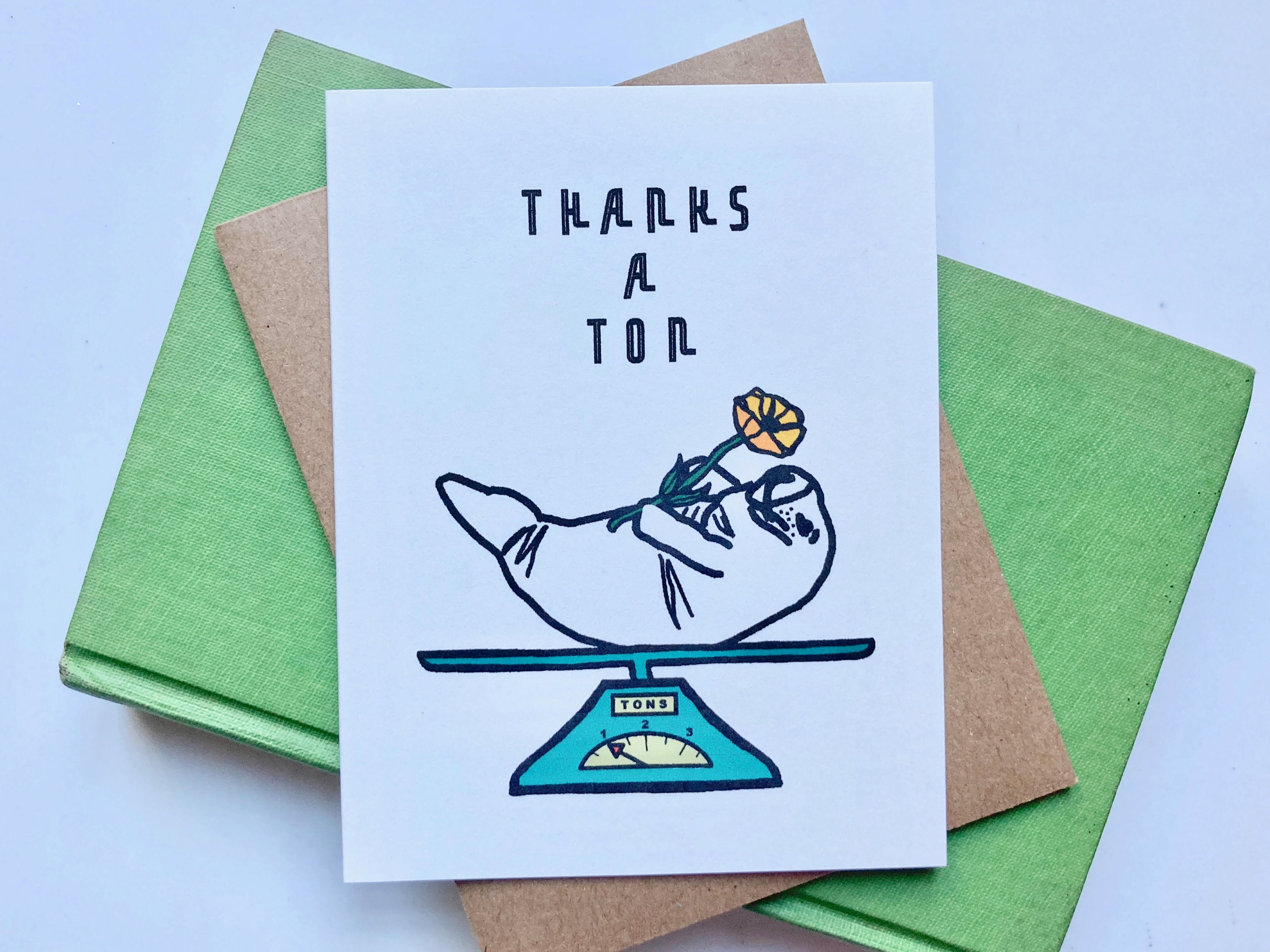 Thanks a Ton Poppy and Manatee Thank You Card (individual or Set of 5 ...