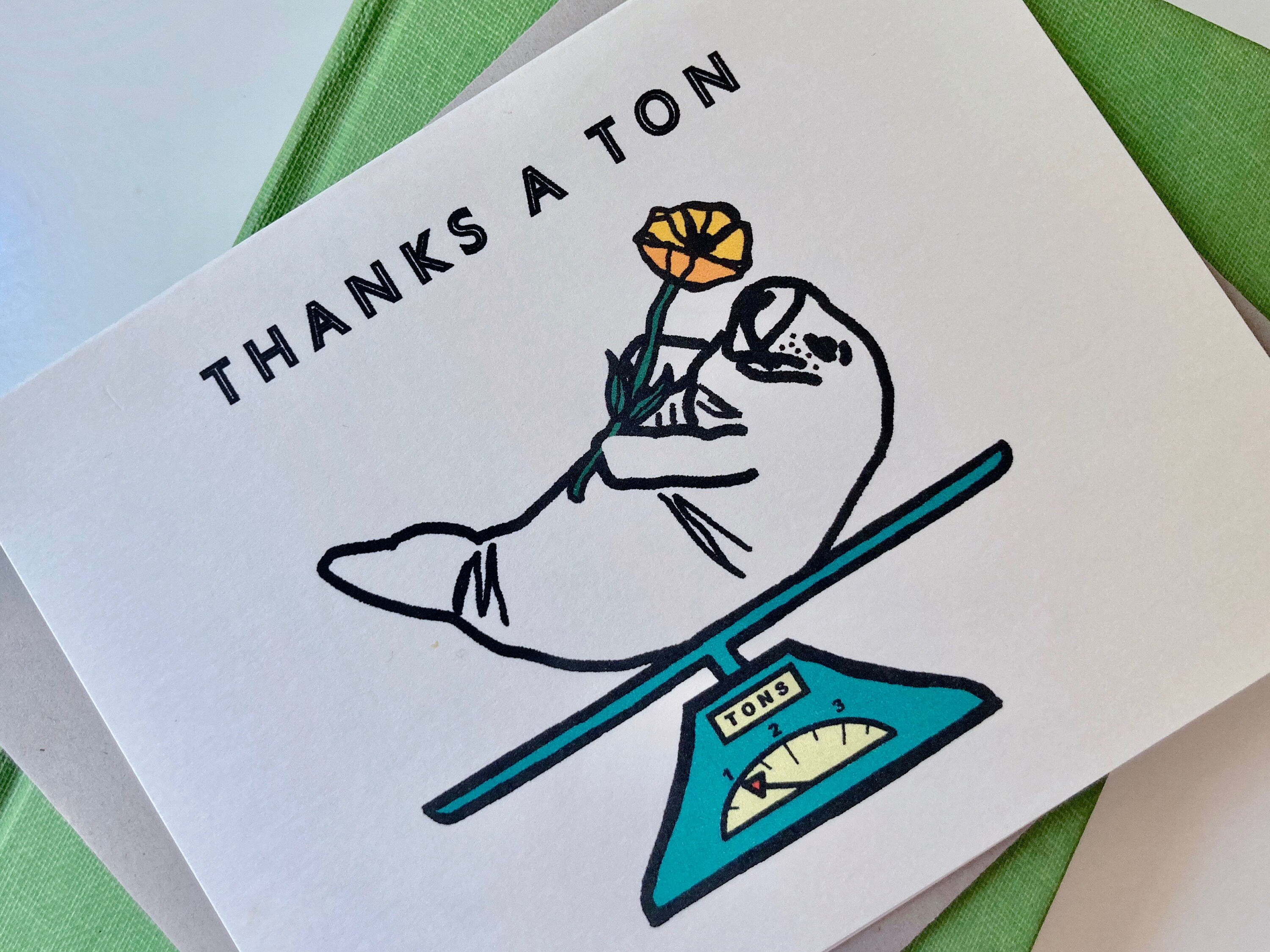 Thanks a Ton Poppy and Manatee Thank You Card Individual or | Etsy