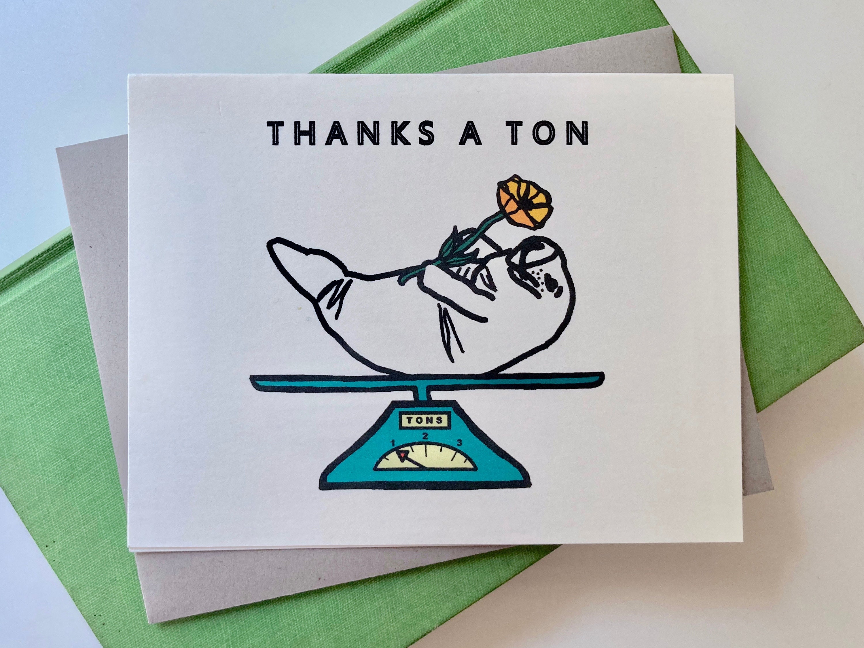 Thanks a Ton Poppy and Manatee Thank You Card Individual or | Etsy