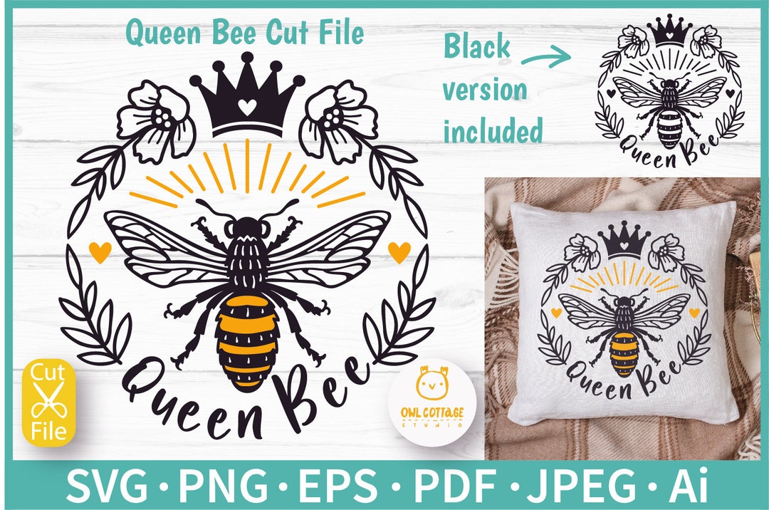 Queen Bee SVG Boho Illustration Cut File Queen Honey Bee With Crown ...