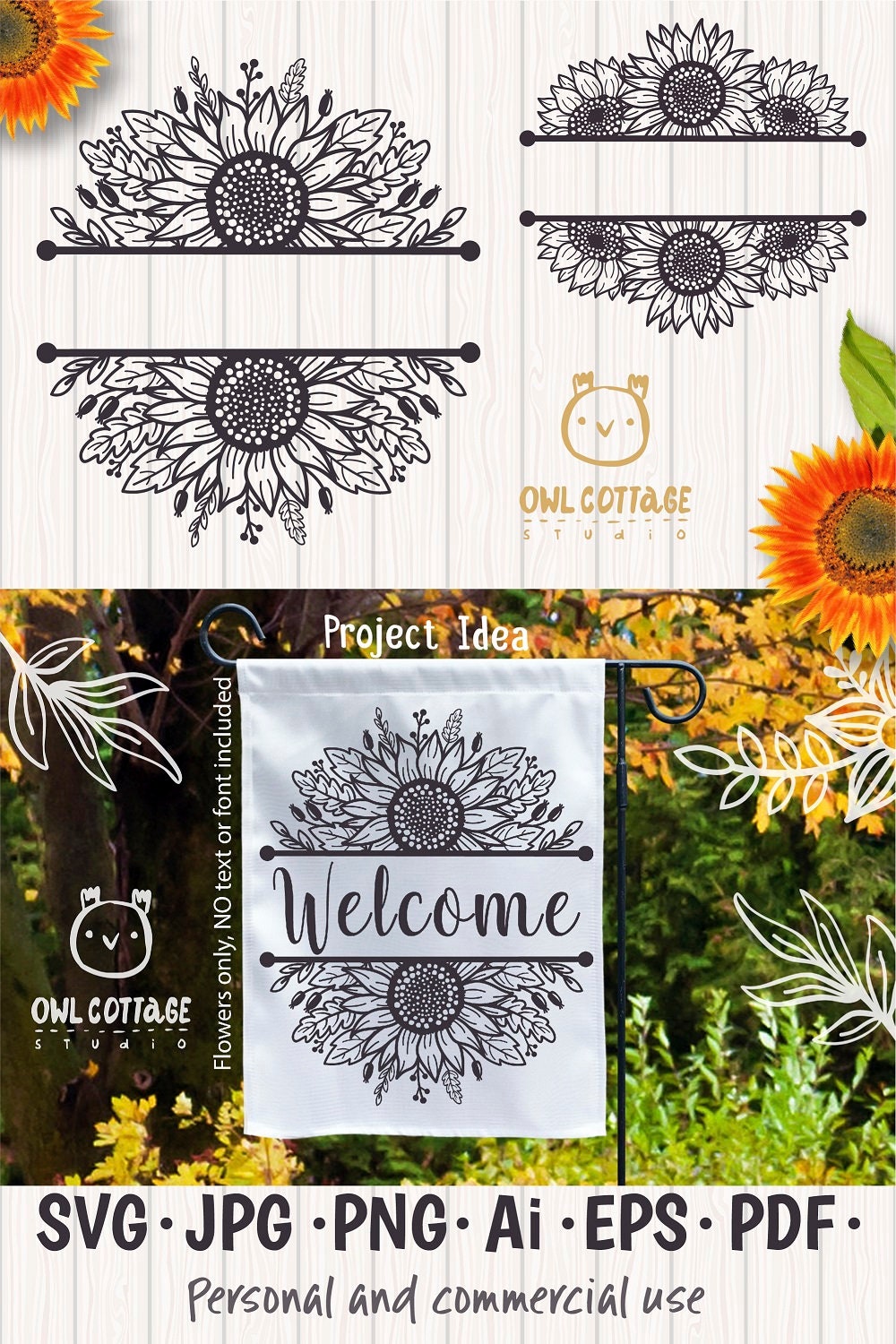 Sunflowers Monograms Set svg floral monograms mini set | Etsy