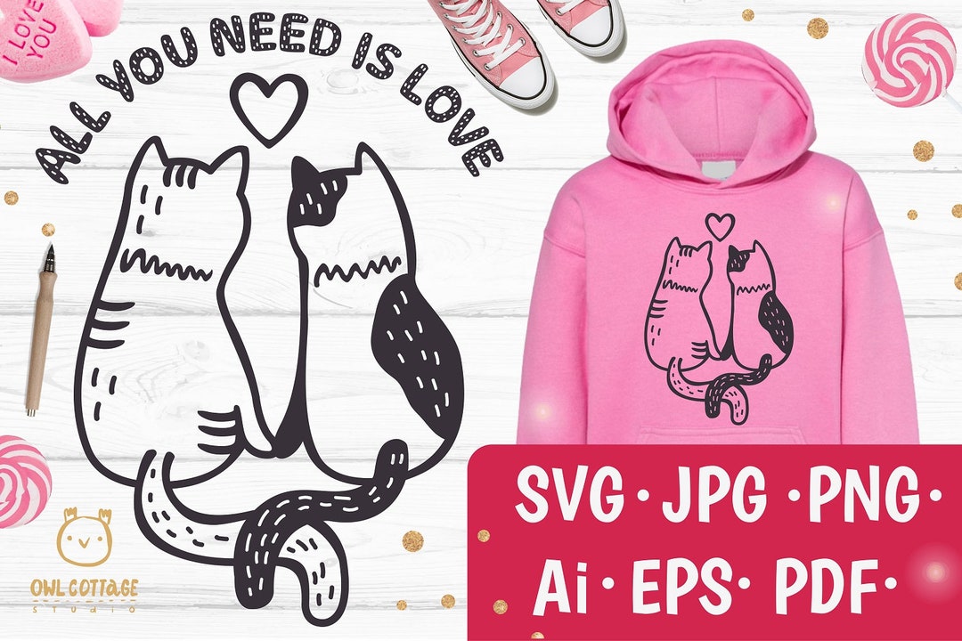 Valentine Cats Couple Svg , Cats Clipart, Valentine's Day Svg ...