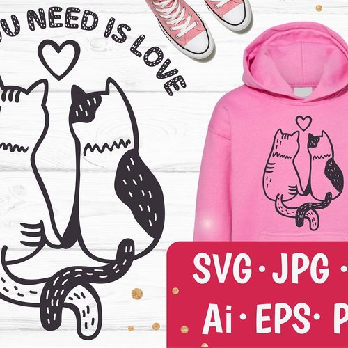 Valentine Cats Couple Svg Cats Clipart Valentine's Day | Etsy