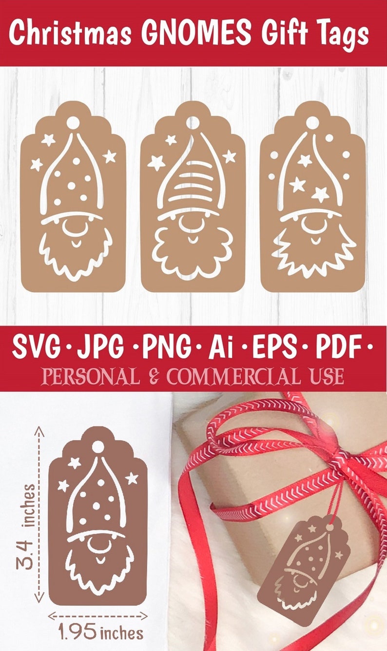 Christmas Gnomes Gift Tags SVG Set Xmas Gnome Decor Gift | Etsy