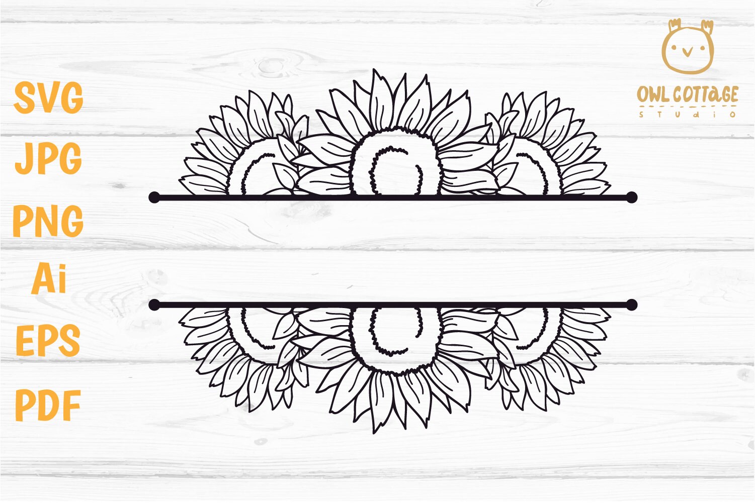 Sunflowers Split Border Monograms Set svg floral monograms | Etsy