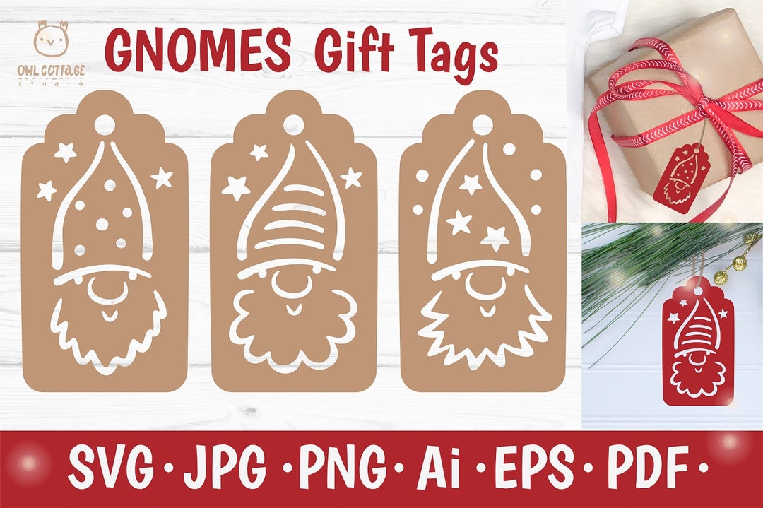 Christmas Gnomes Gift Tags SVG Set, Xmas Gnome Decor , Gift Tags Decor ...