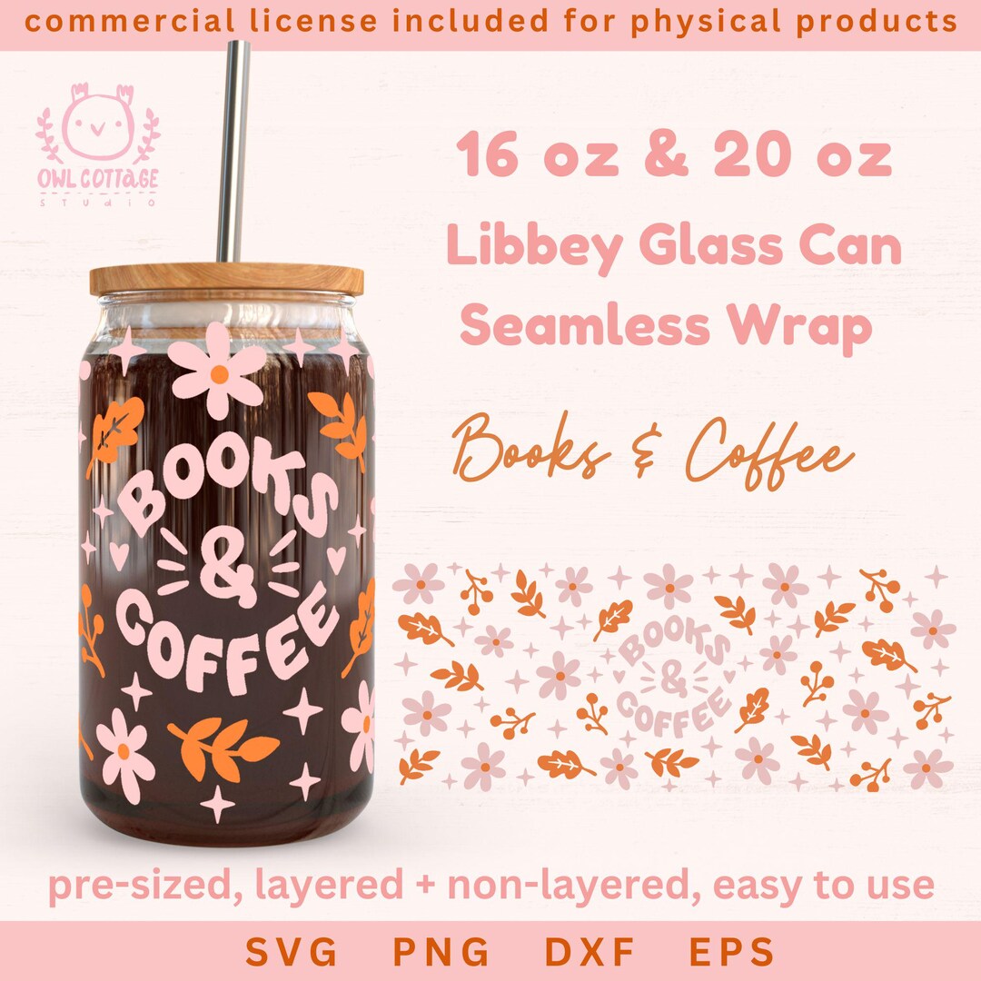 Books and Coffee Can Wrap for Libbey 16 Oz, 20 Oz, Book Lover Beer Can ...
