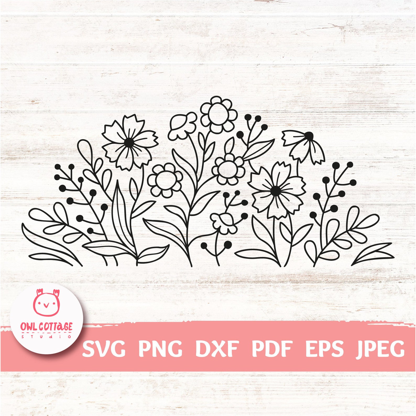 Wildflowers Drawing Cut File Floral Border SVG Wildflowers - Etsy