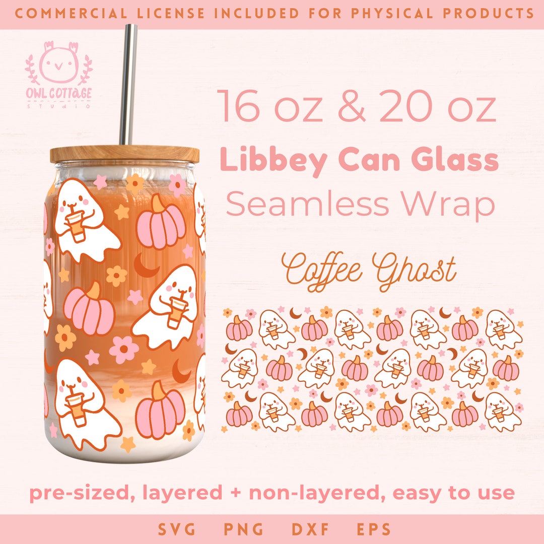 Cute Ghost and Coffee Halloween Libbey Glass SVG 16 Oz, 20 Oz, Pink ...
