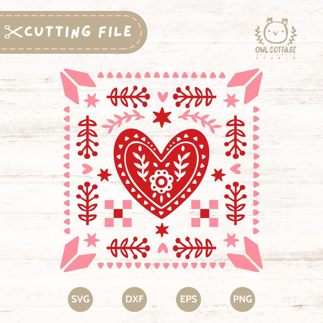 Scandinavian Heart Ornament SVG Nordic Style Decor Cut File - Etsy