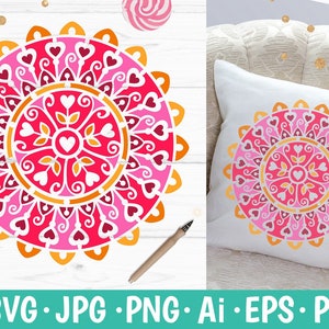 Valentine Mandala With Hearts Svg , Valentines Day Decor, Mandala ...