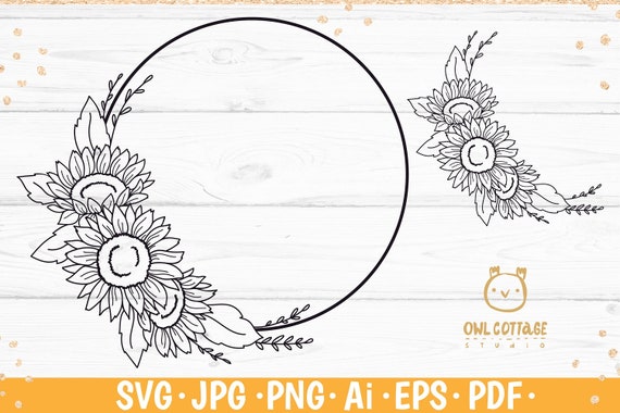 Sunflower circle frame svg Decorative Sunflower SVG | Etsy