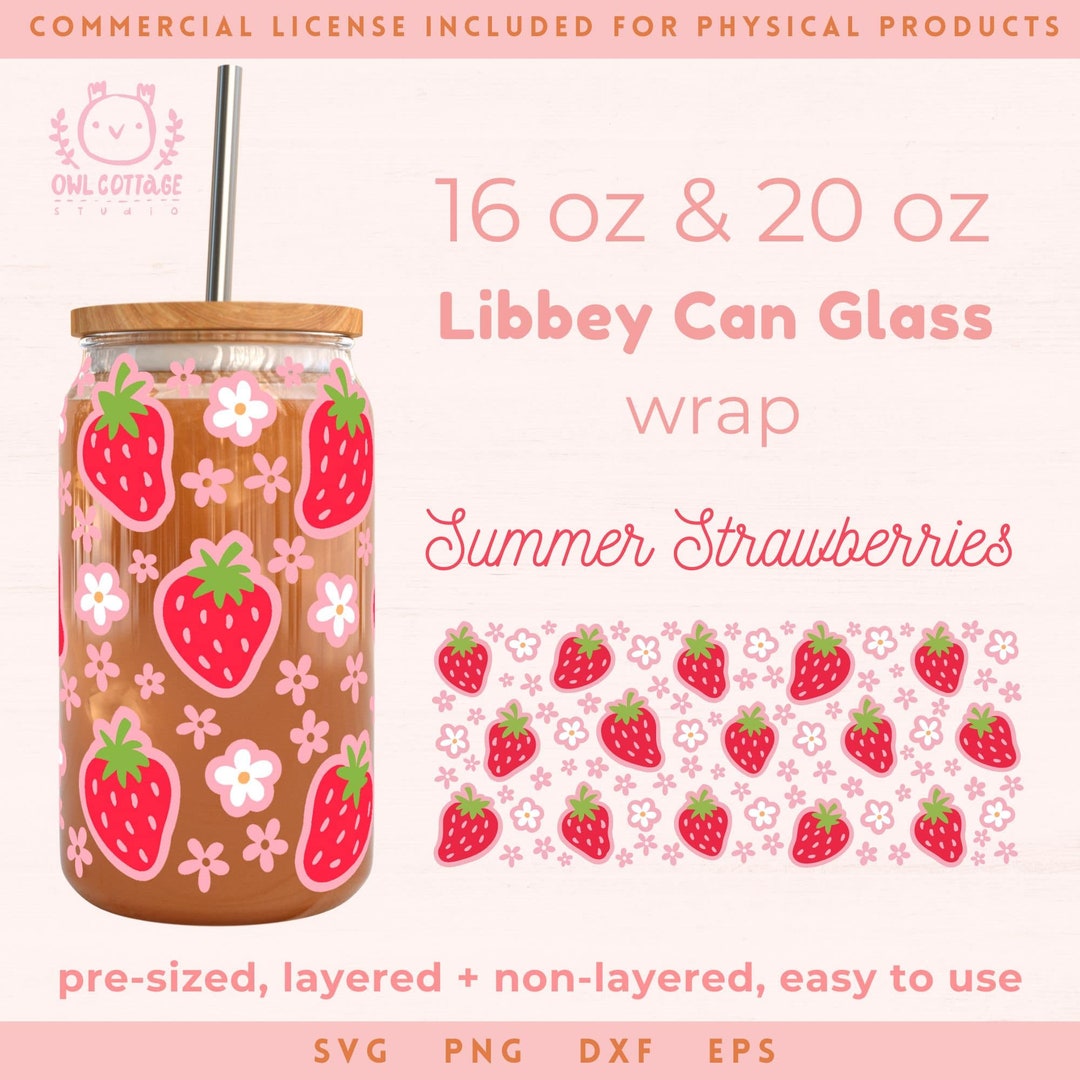 Libbey Glass SVG 16 Oz, 20 Oz Strawberries and Daisies, Summer Glass ...