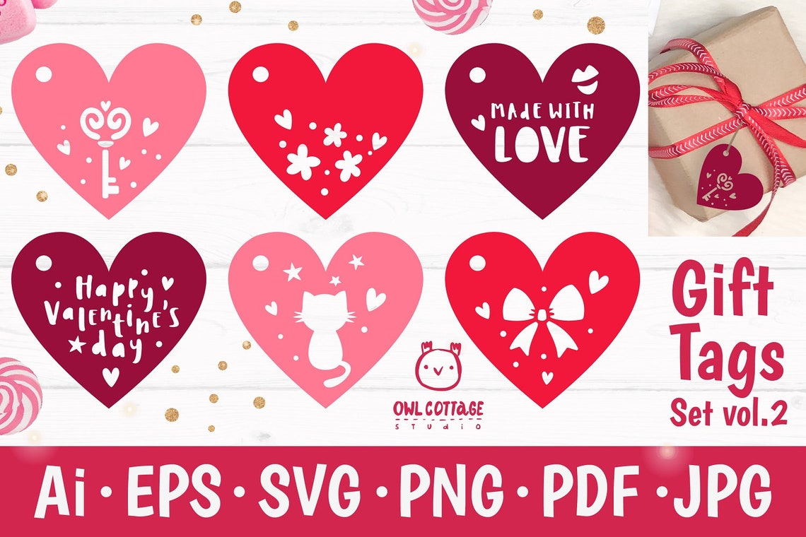 Valentines Day Gift Tags SVG Bundle Valentine Decor Gift - Etsy