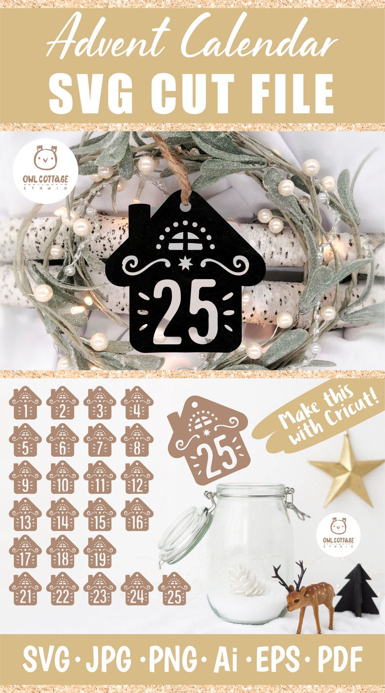 Christmas Advent Calendar SVG, Xmas Countdown Tags Bundle, Gift Tags ...