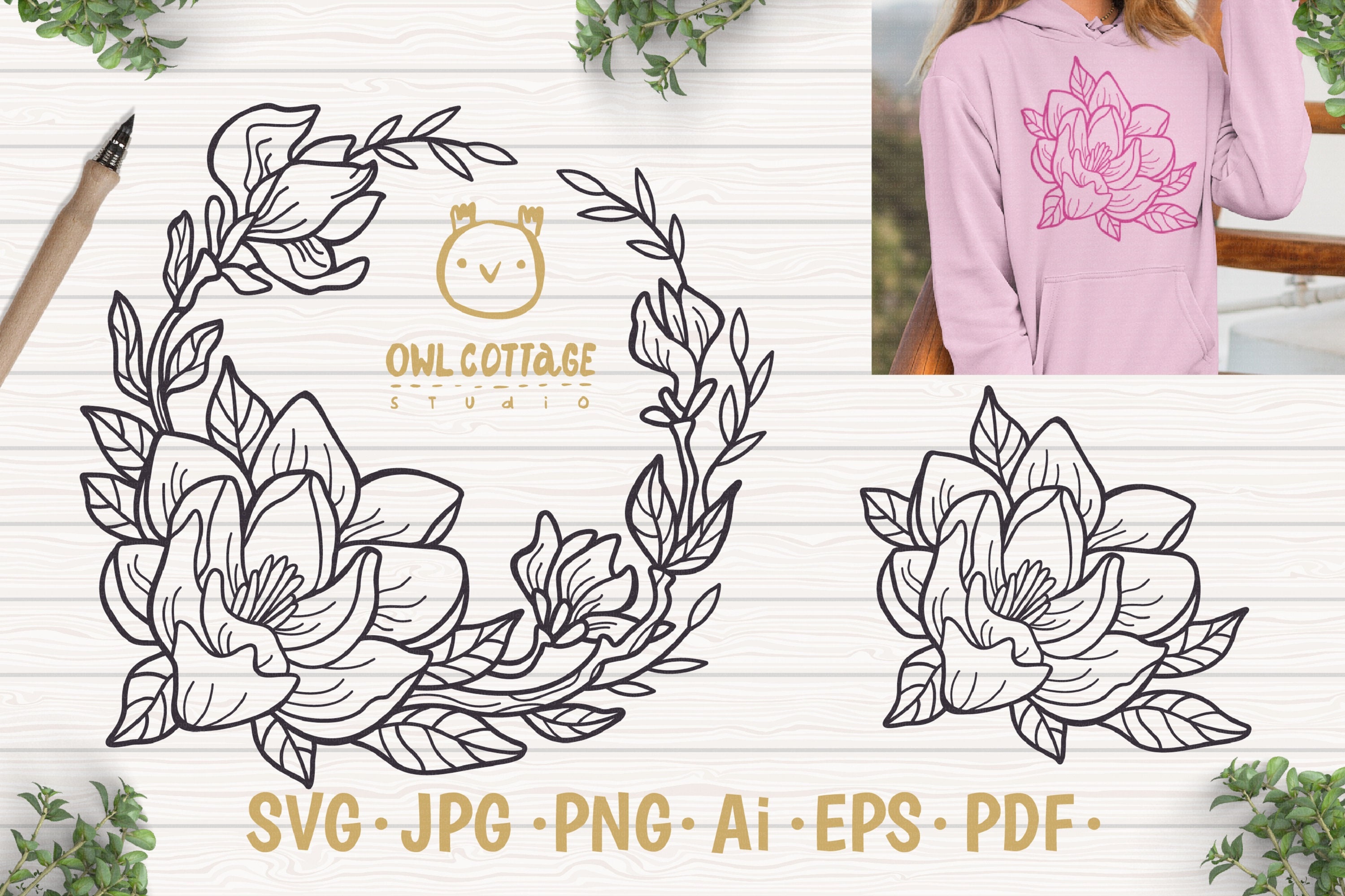 Magnolia Wreath SVG Flower Monogram Cut File Wedding | Etsy