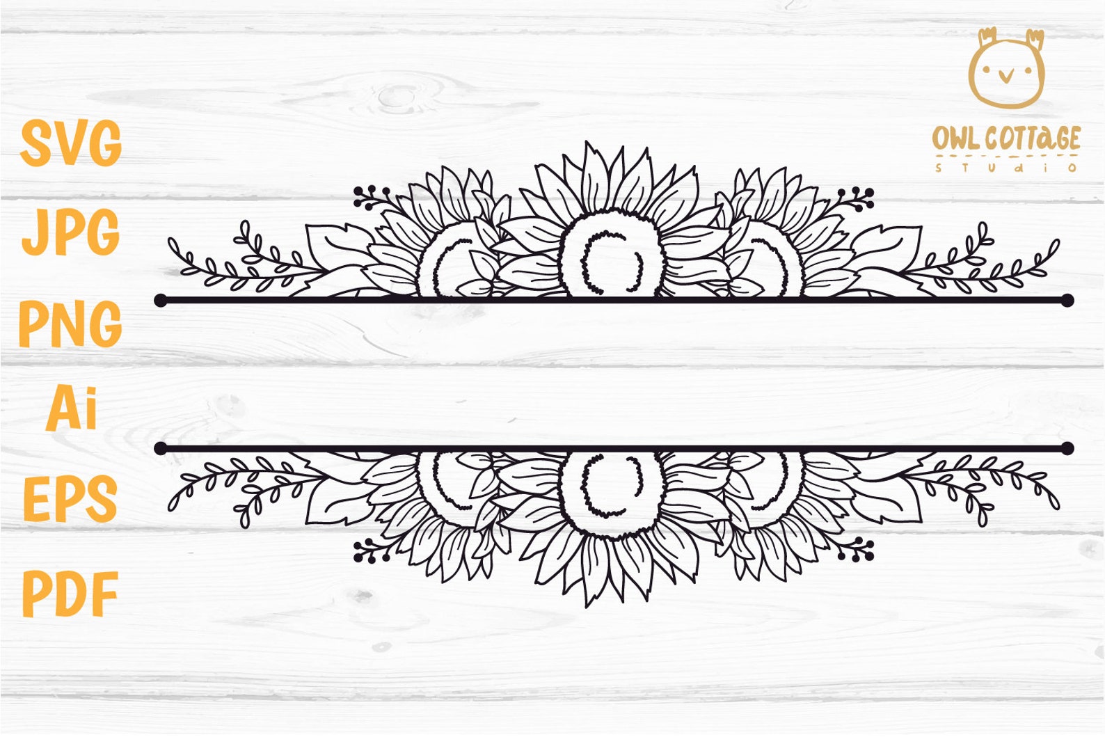 Sunflowers Split Border Monograms Set Svg Floral Monograms - Etsy