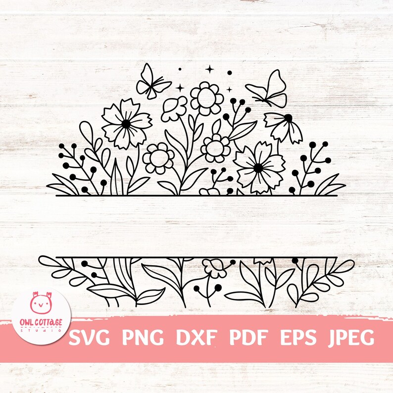 Wildflowers Drawing Cut File Floral Border SVG Wildflowers - Etsy