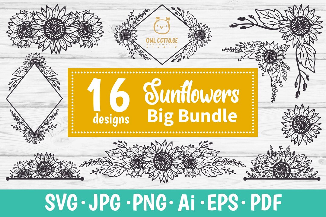 Sunflowers Bundle Svg, Floral Borders and Monograms Bundle for Cricut ...
