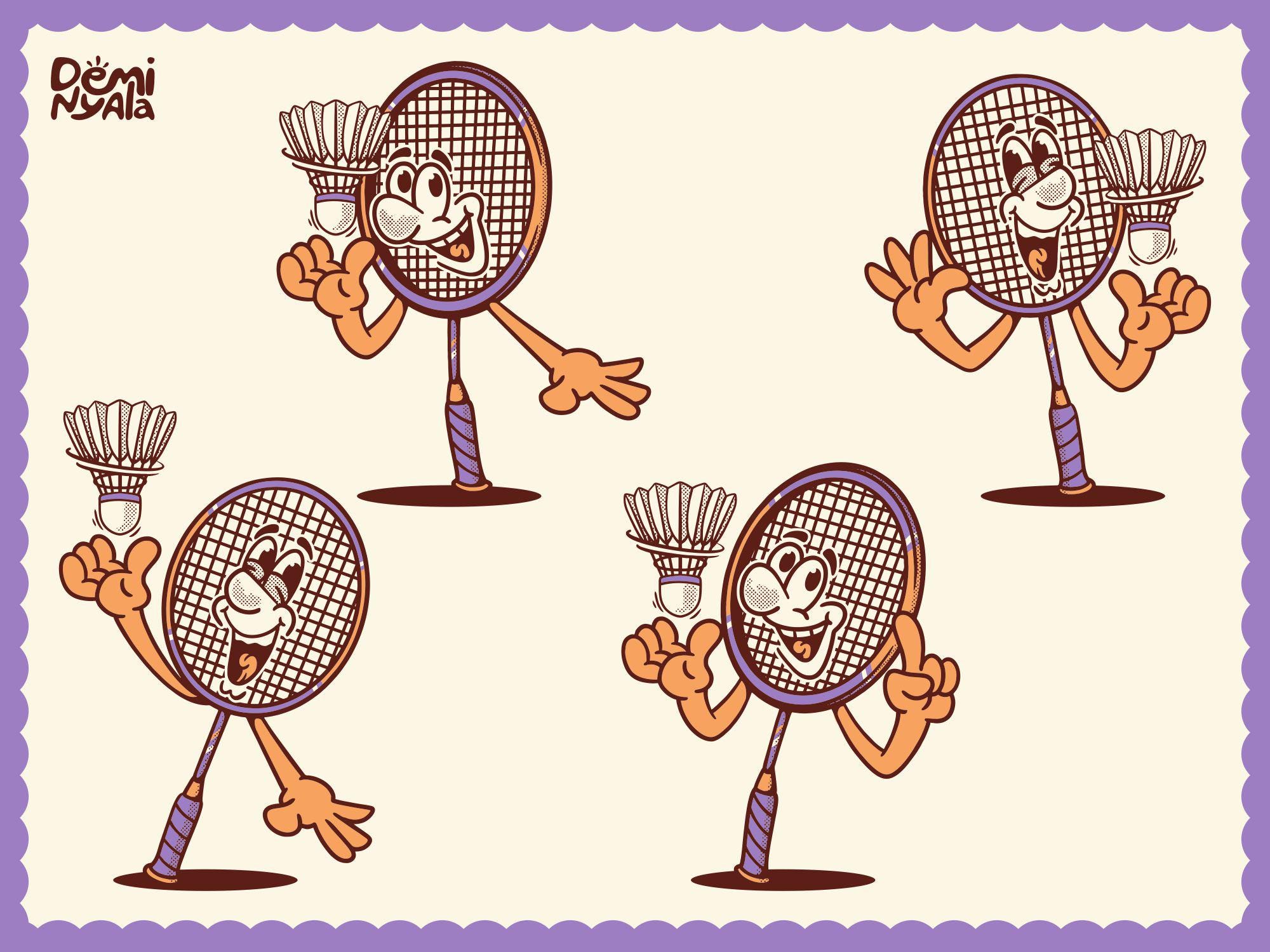 Retro Badminton Racket Character. Vintage Cartoon Mascot Illustration ...