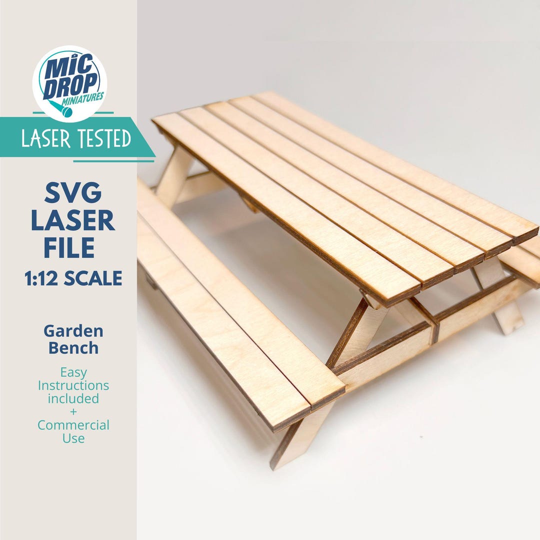 Miniature Picnic Table SVG | 1:12 Scale Laser Cut Dollhouse Furniture ...