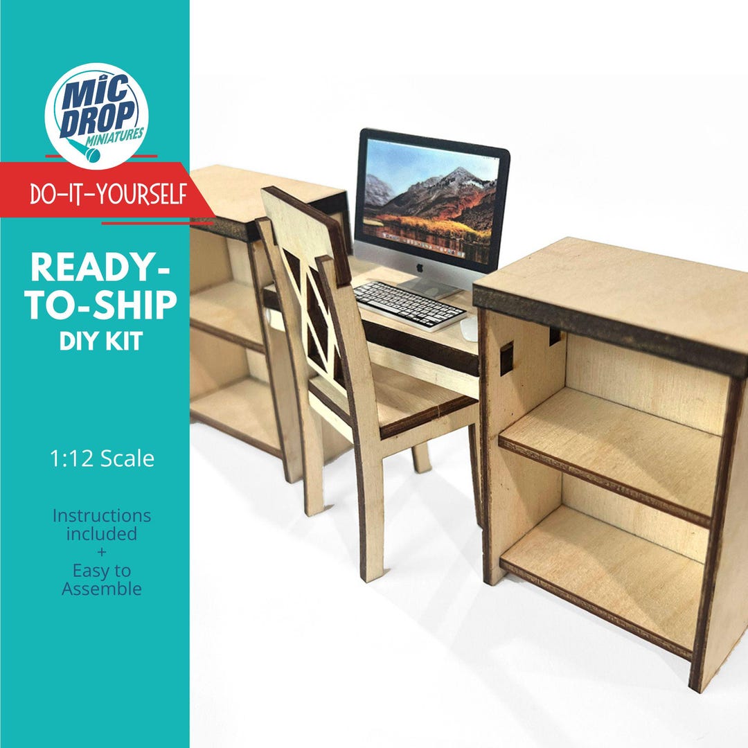 DIY Dollhouse Miniature Computer Desk and Chair - 1:12 Scale - Etsy