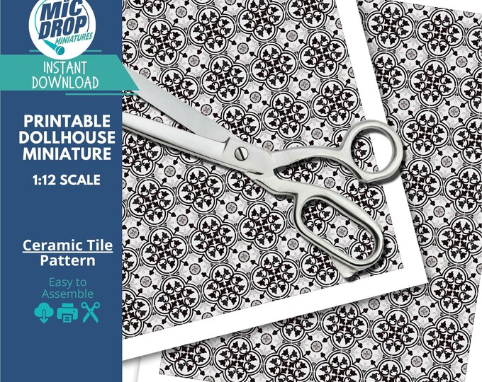 1/12 Cement Tile Effect Dollhouse Miniature Printable Download 8.5 X 11 ...