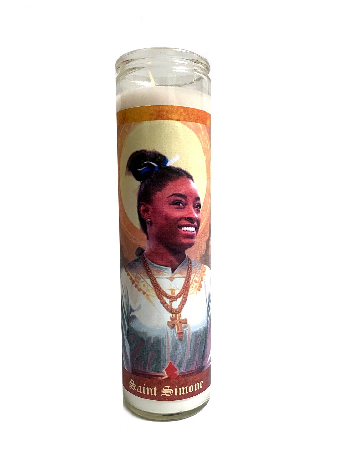 Simone Biles Celebrity Parody Devotional Prayer Saint Candle - Etsy