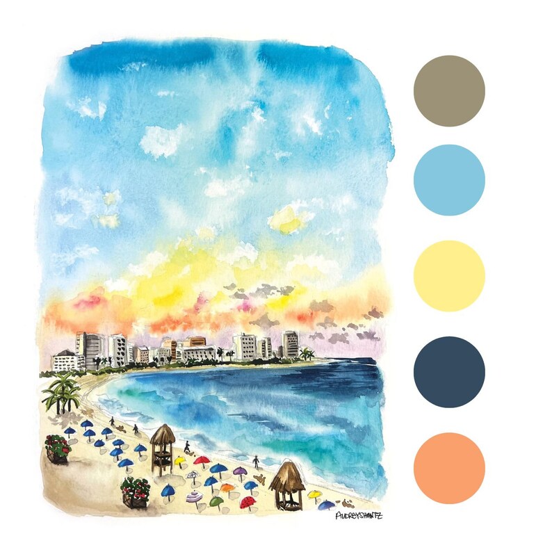 Cancun Painting, Cancun Watercolor, Yukatan Peninsula, Playa Del Carmen ...