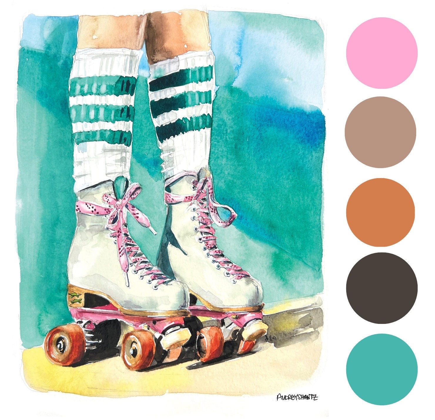 Roller Skates Watercolor, Vintage Roller Skates, Vintage Wall Art ...