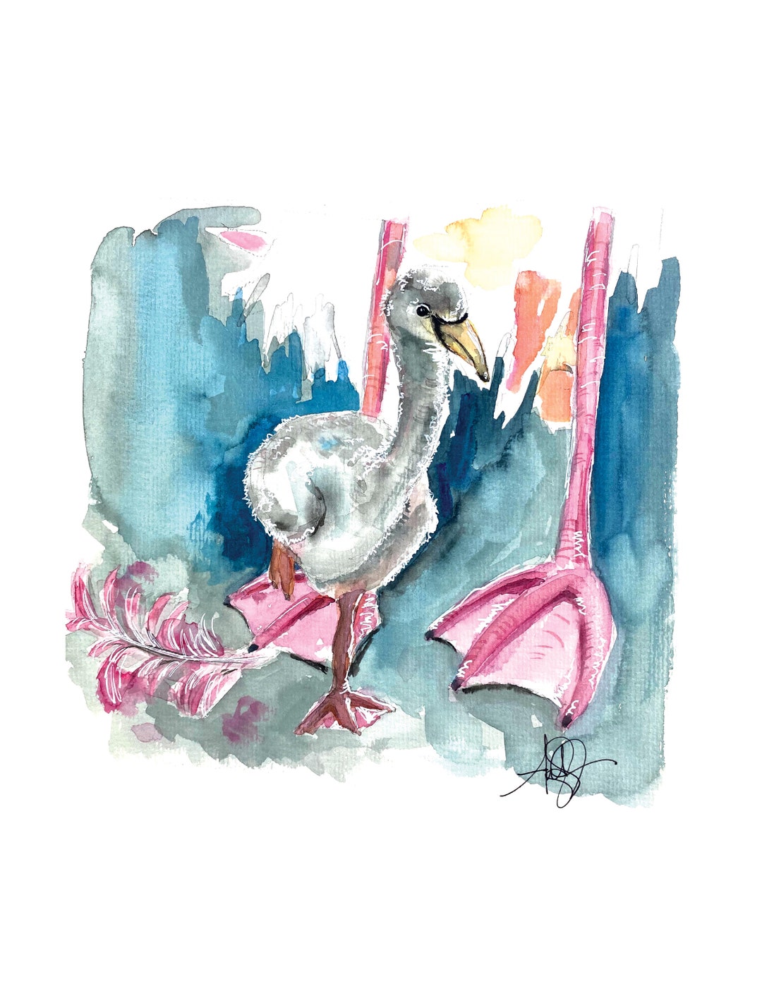 Baby Flamingo, First Steps, Be Brave, Nursery Wall Art, Animal Painting ...