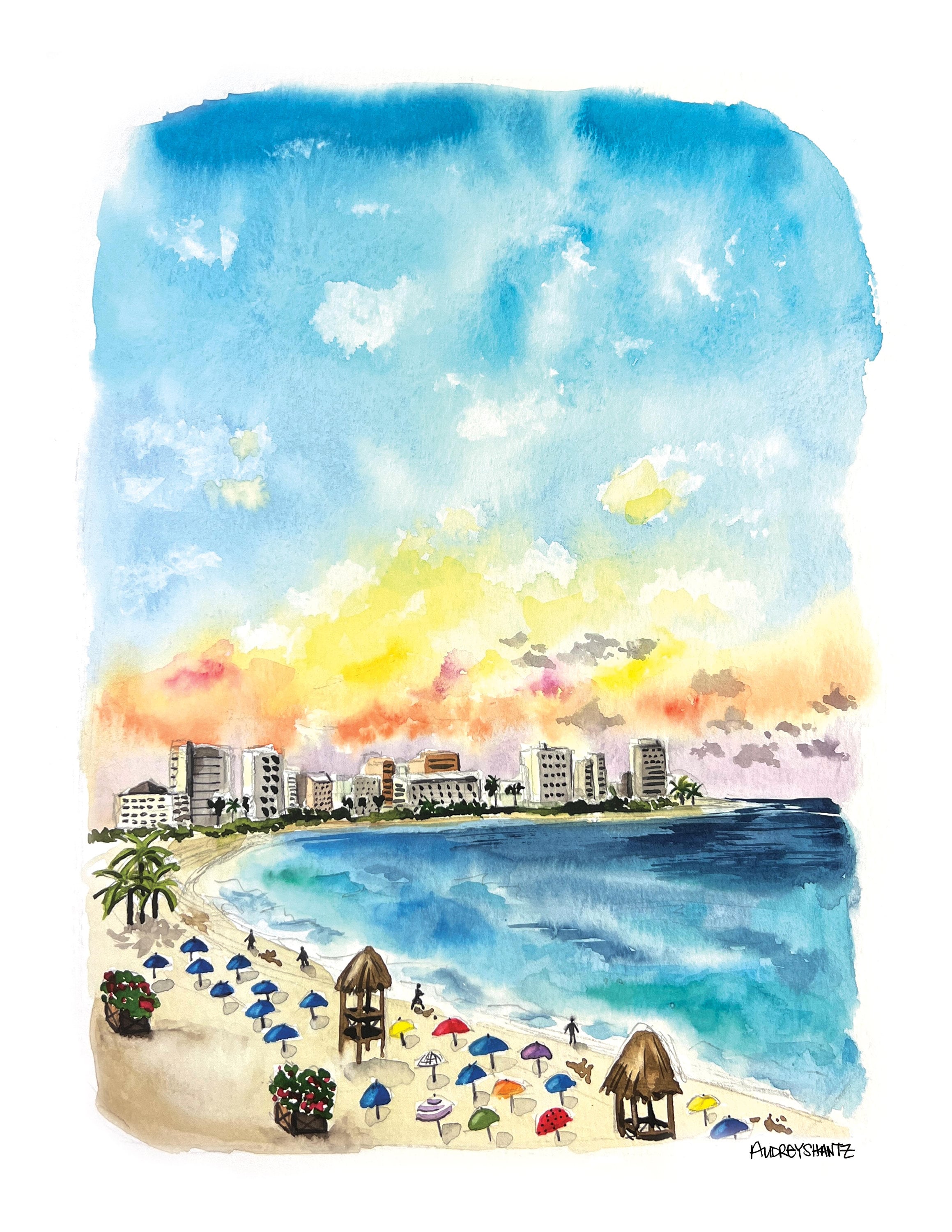 Cancun Painting, Cancun Watercolor, Yukatan Peninsula, Playa Del Carmen ...