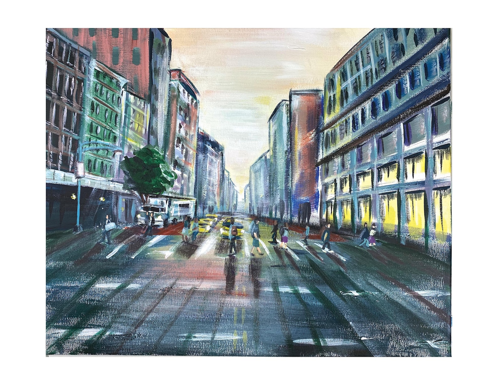 City at Sunset, Acrylic City Painting, City Art Print, City Wall Art ...