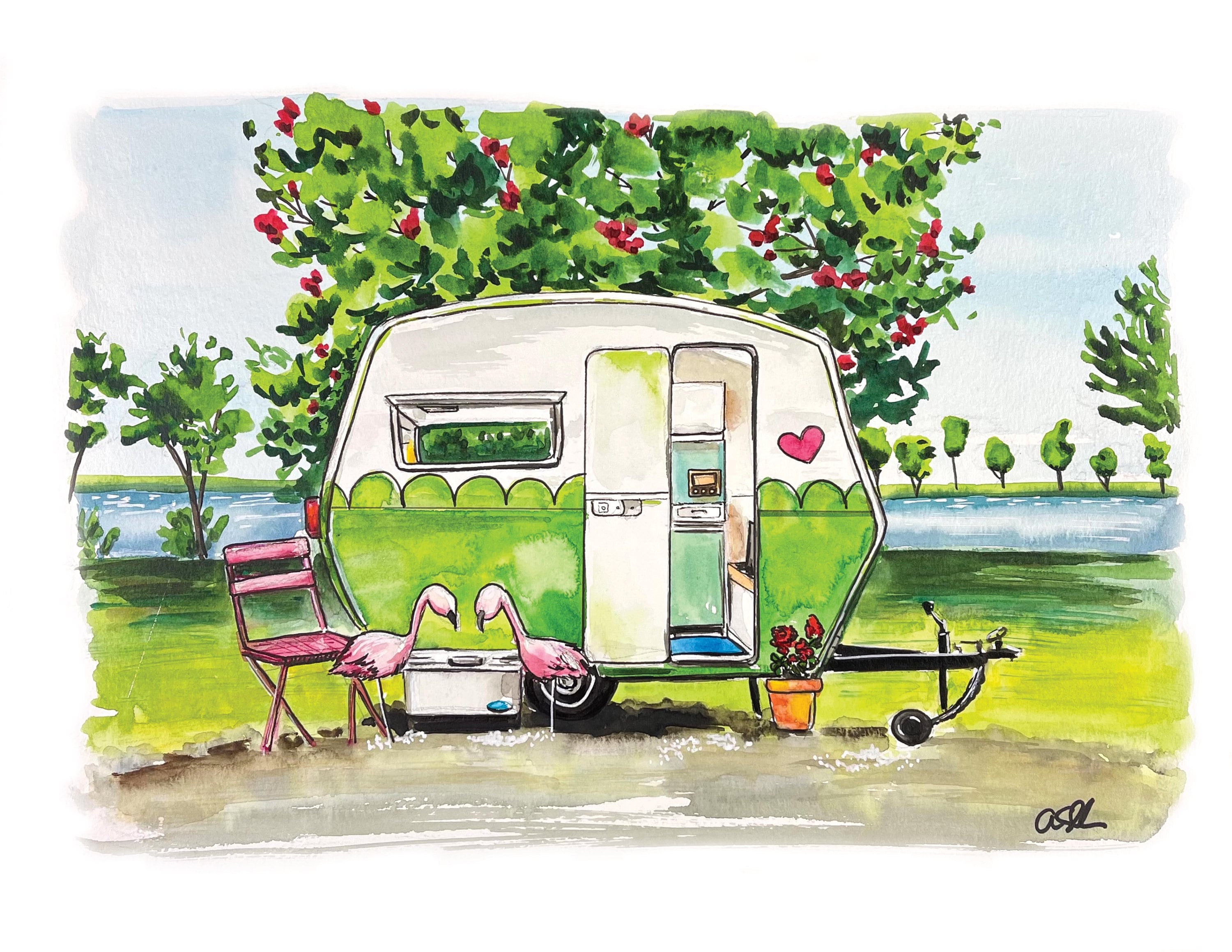 Vintage Camper, Camping Art, I Love Camping, RV Art Print, Vintage Camp ...