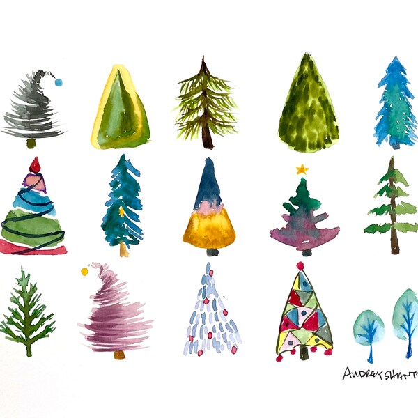 Whimsical Christmas Tree Paintings - Etsy