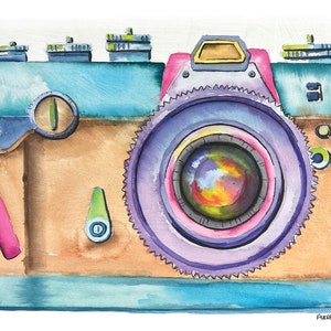 Vintage Camera, Retro Camera Painting, Watercolor Camera, Colorful ...