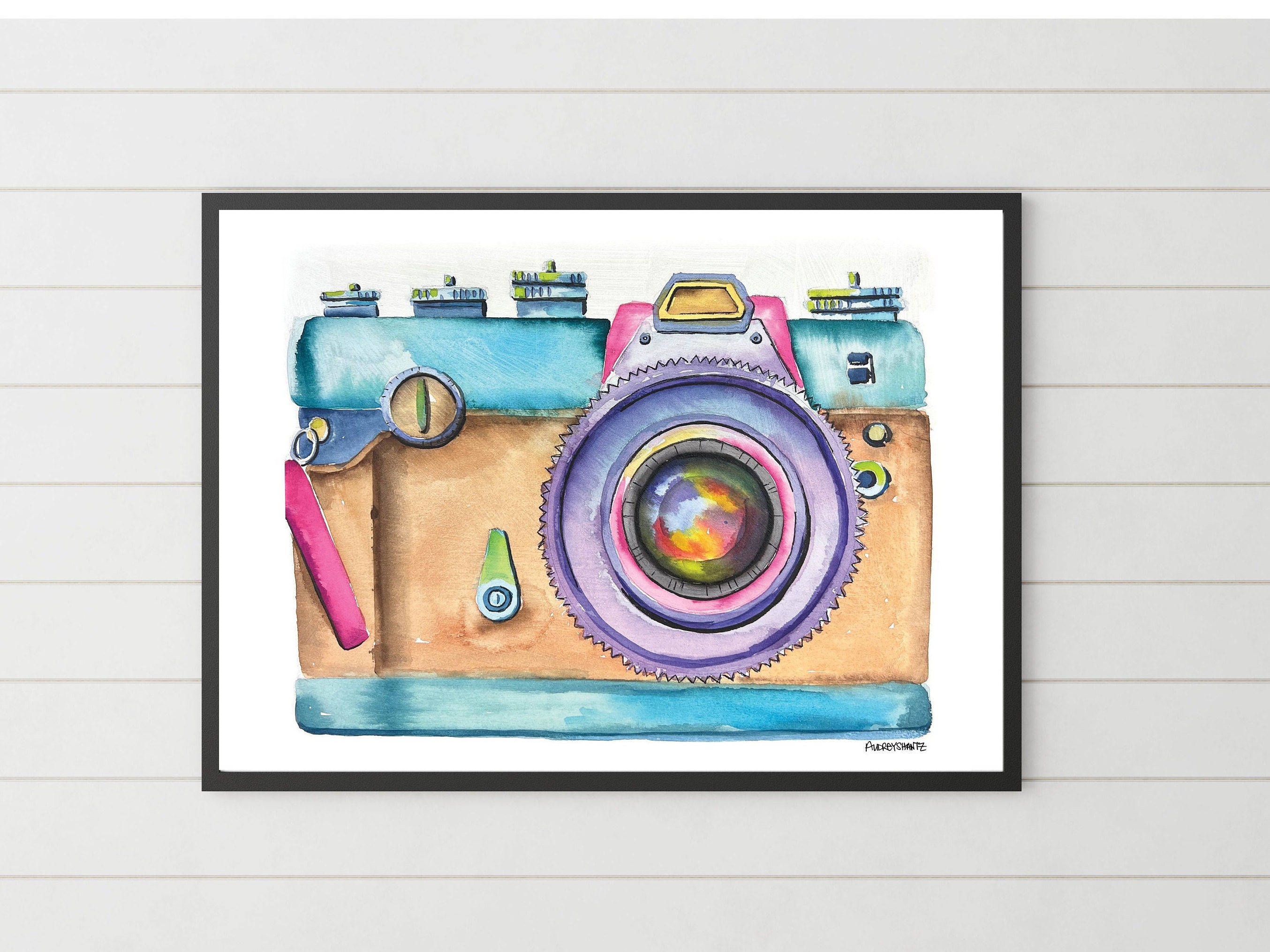 Vintage Camera, Retro Camera Painting, Watercolor Camera, Colorful ...