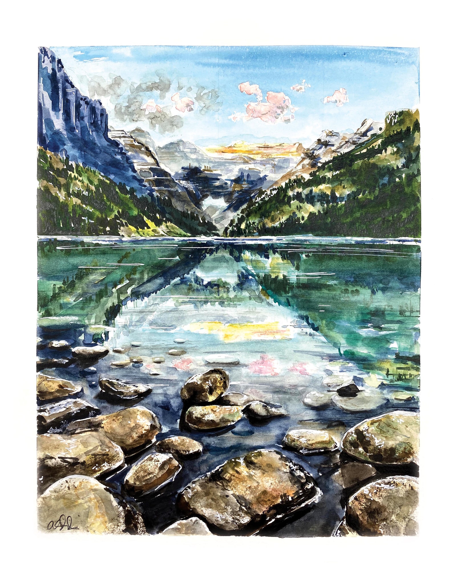Mountain Reflection, Mountains Painting, Mountain Watercolor ...
