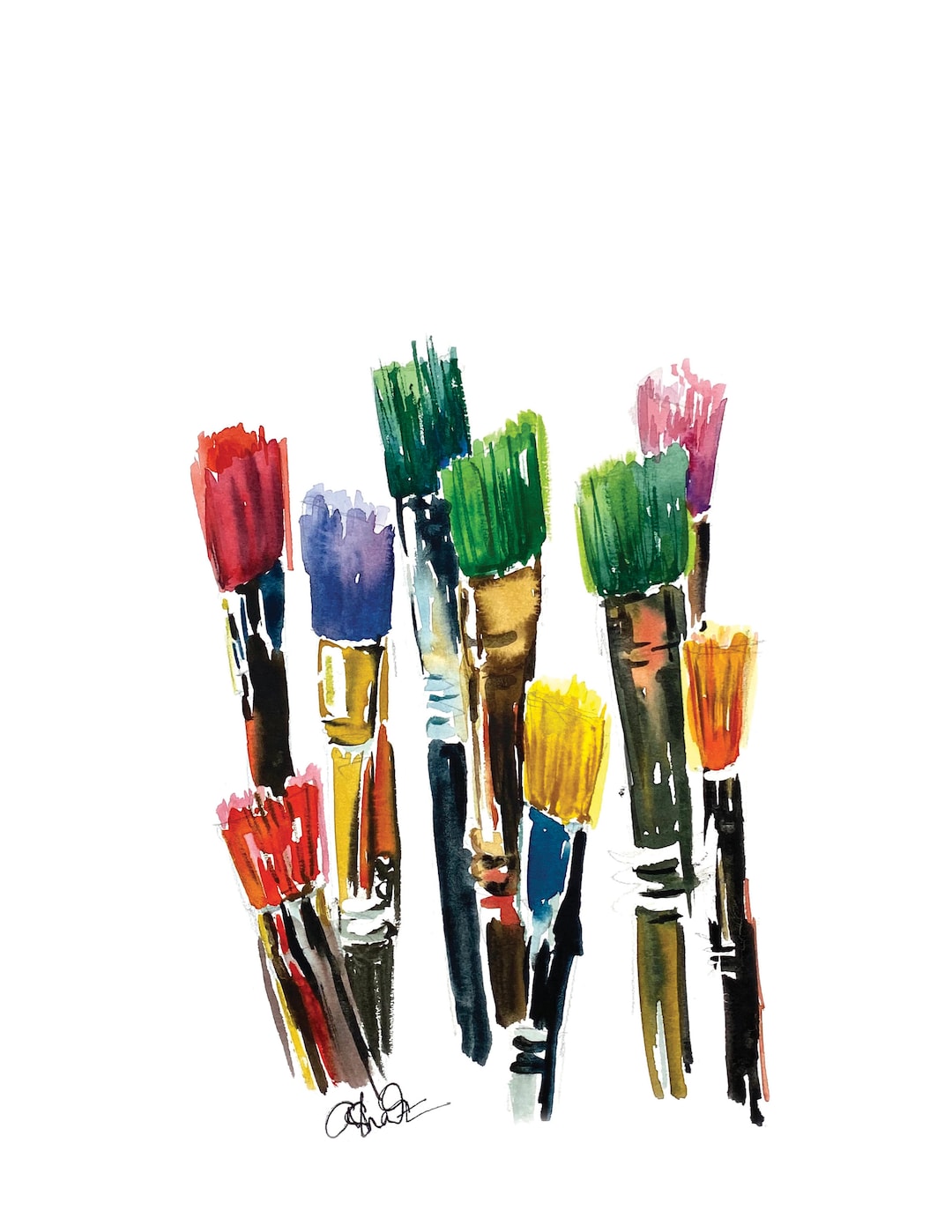 Watercolor Paintbrushes, Paintbrushes Art Print, Gift for Artist ...
