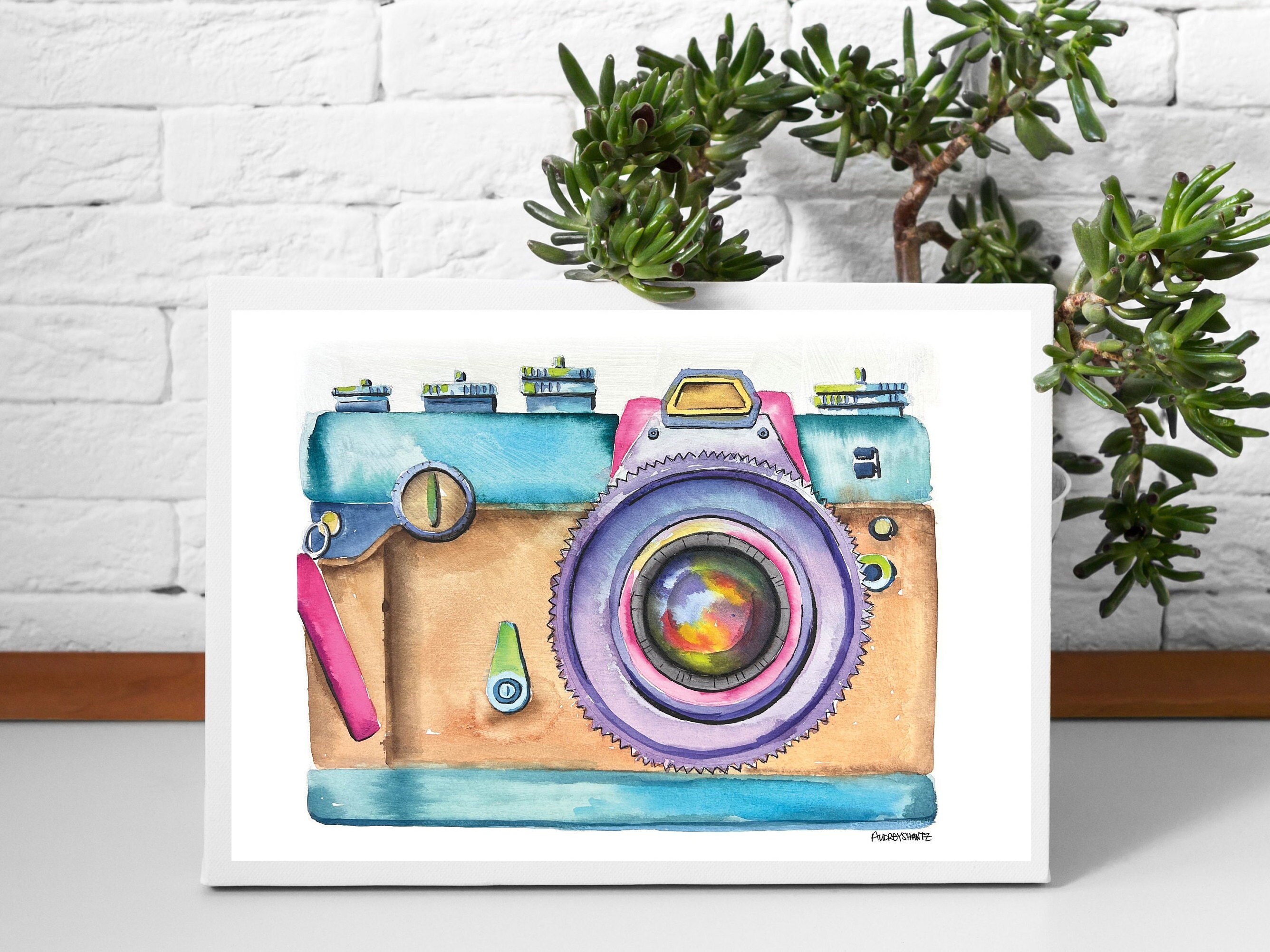 Vintage Camera, Retro Camera Painting, Watercolor Camera, Colorful ...