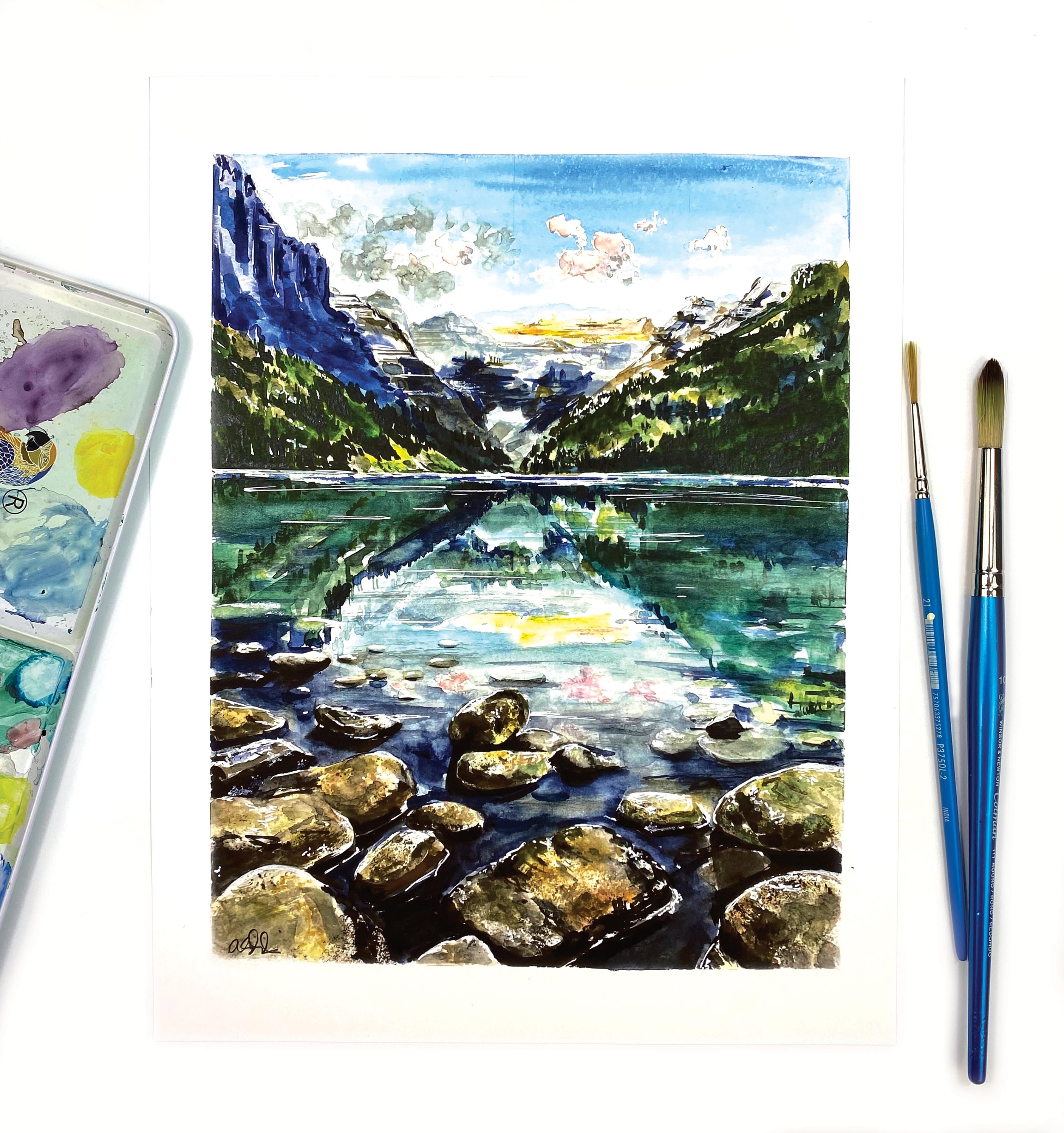 Mountain Reflection Mountains Painting Mountain Watercolor | Etsy