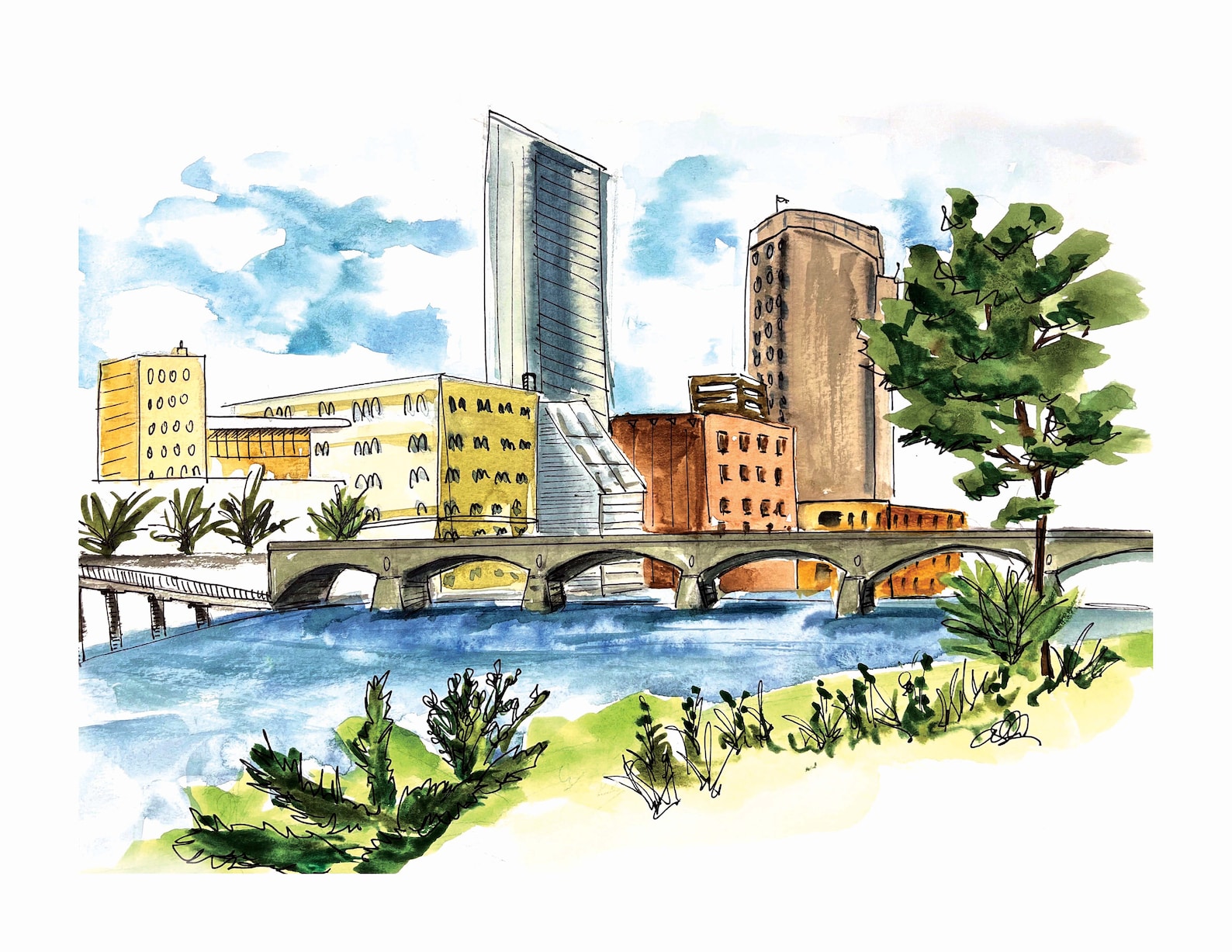 Grand Rapids, GR Watercolor, Michigan Art, Grand Rapids Art, Landscape ...