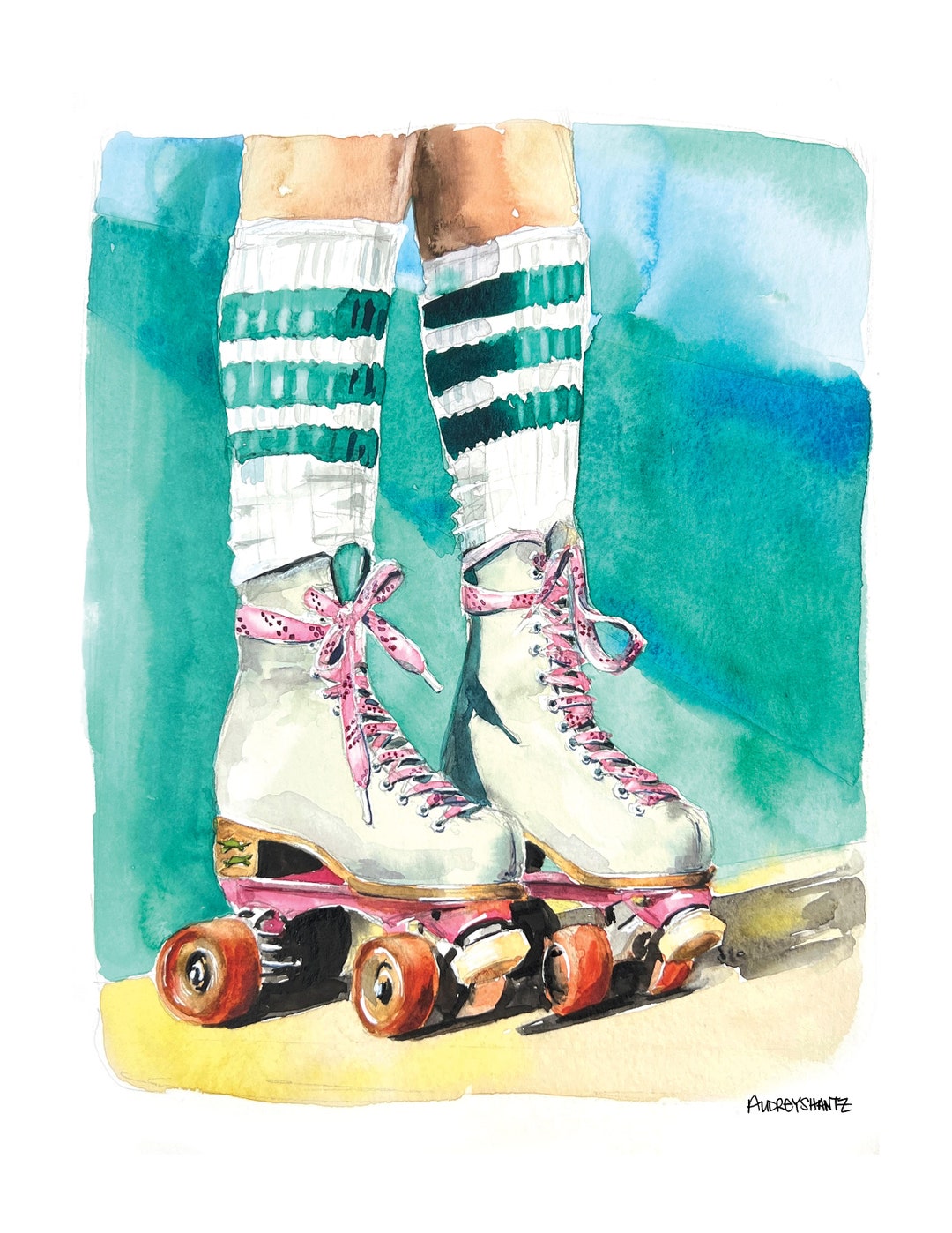Roller Skates Watercolor, Vintage Roller Skates, Vintage Wall Art ...