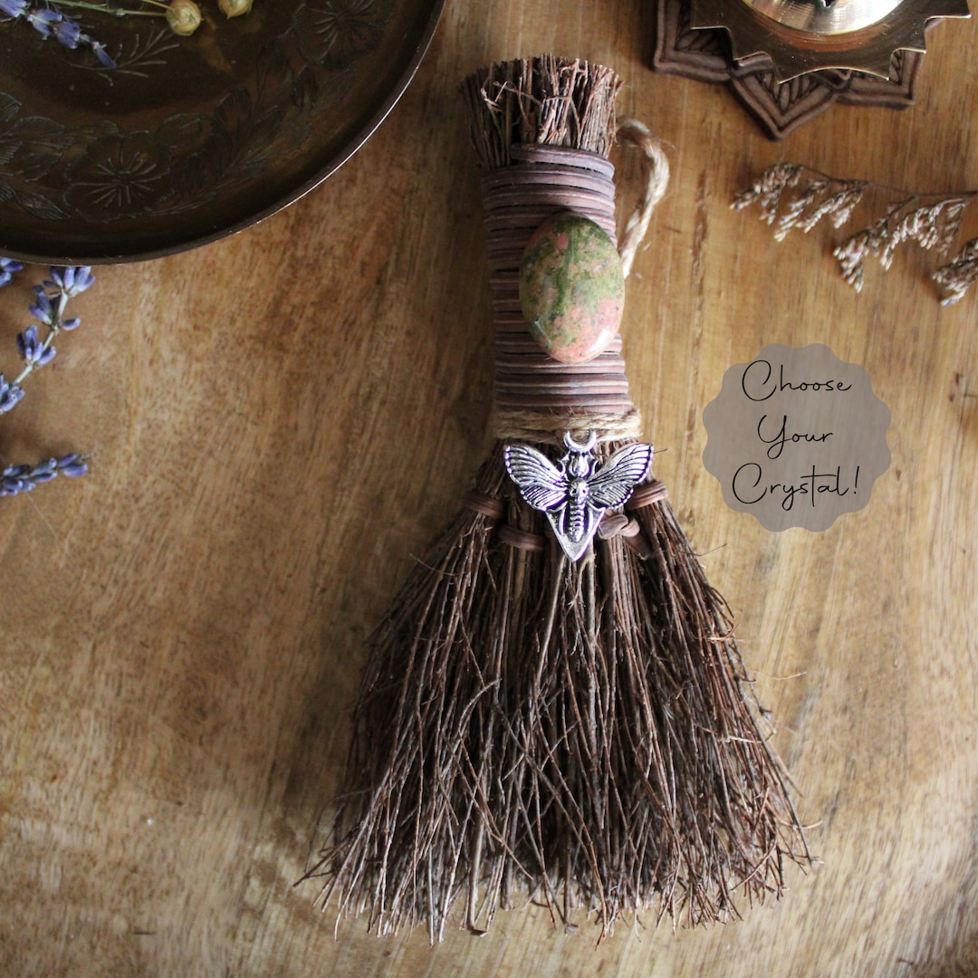 Crescent Moon Moth Witches Broom, Crystal Witches Besom, Witchy Cinnamon Broom, Witchy Decor ...